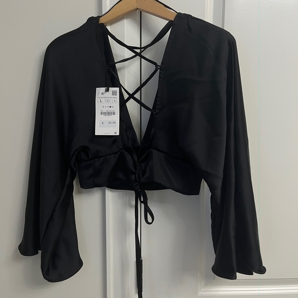 Zara | Tops | Zara Cropped Top Satin Effect Tie Back | Poshmark